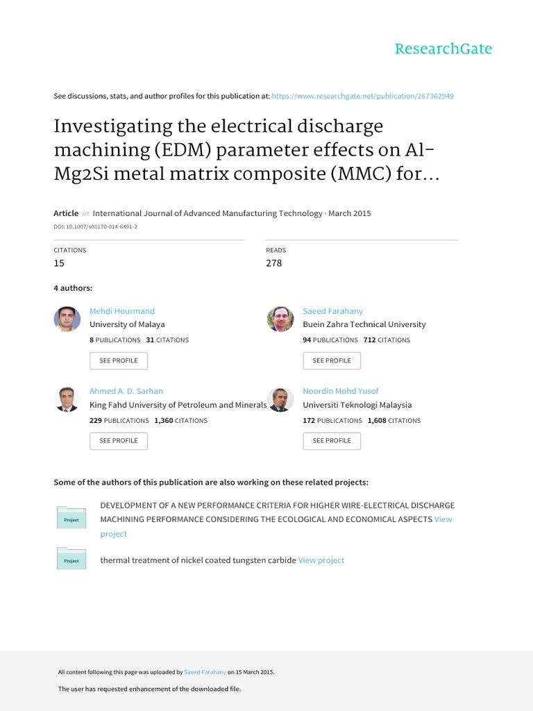 Investigating The Electrical Discharge Machining (EDM) Parameter ... Investigating The Electrical Discharge Machining (EDM) Parameter ...