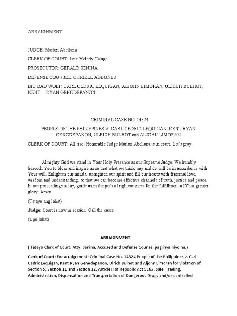 Arraignment Script | PDF | Plea | Arraignment