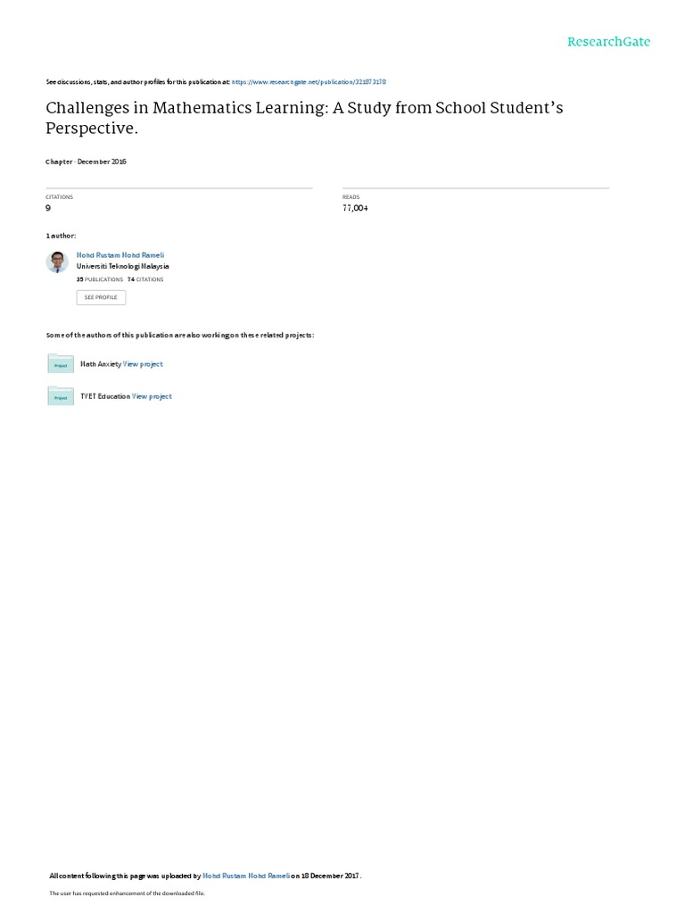 Challenges in Mathematics Learning: A Study From School Student's ...