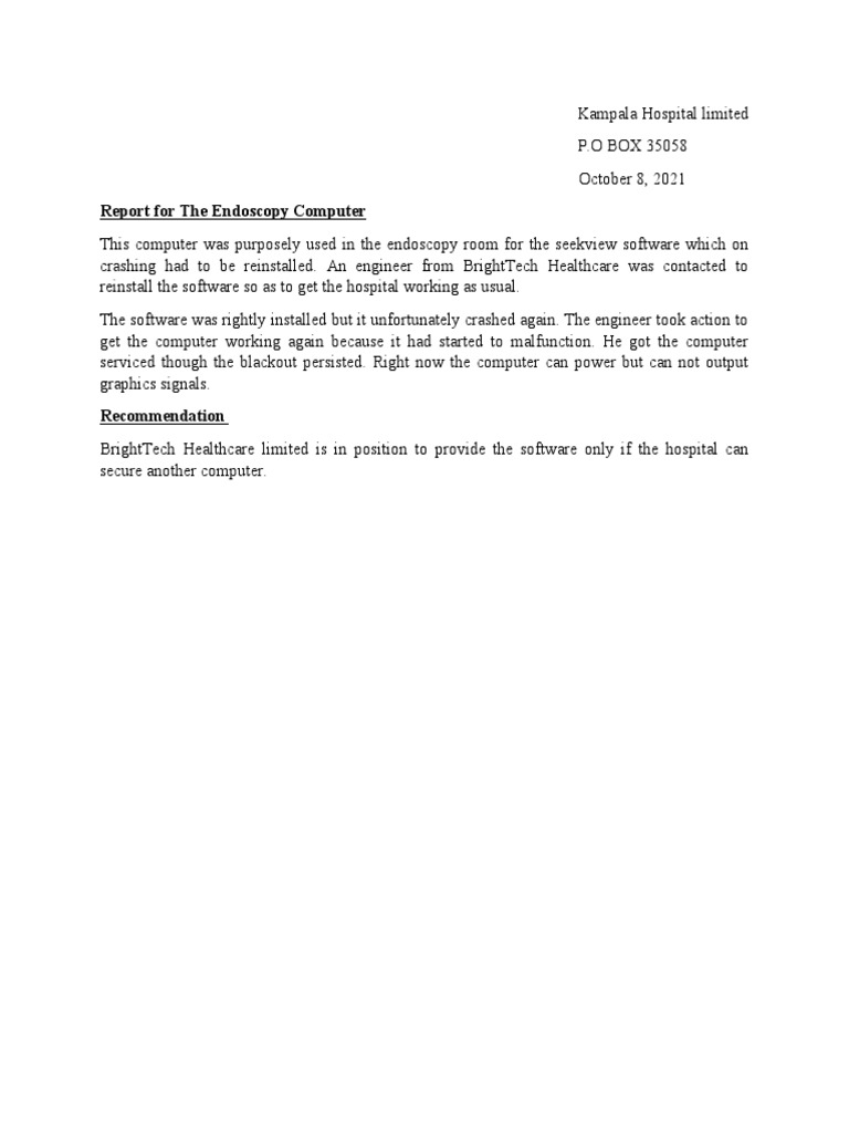Endoscopy Computer Report | PDF
