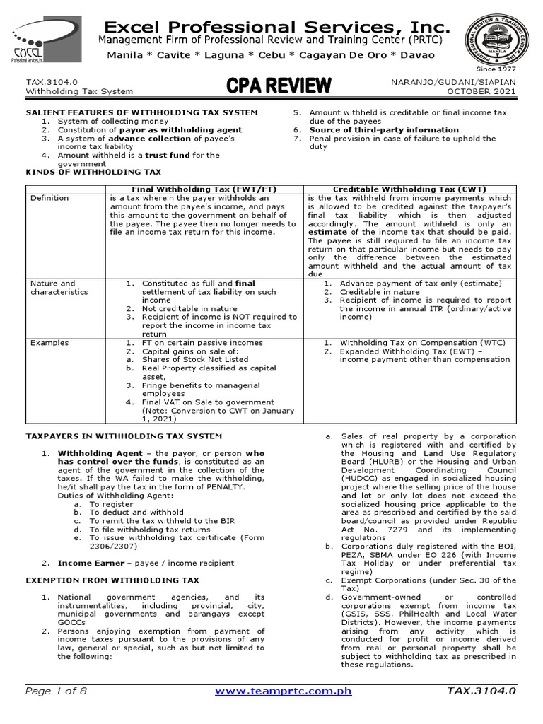 Withholding Tax System Overview 2021 | PDF | Payments | Taxes