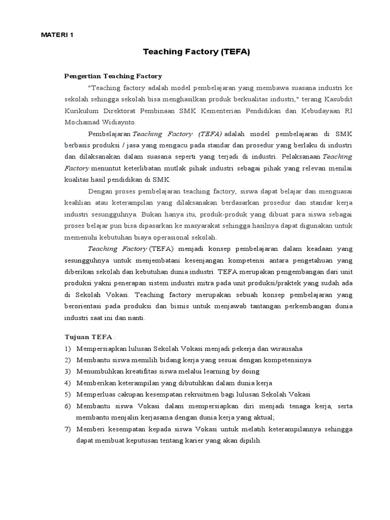 Teaching Factory | PDF | Karier & Perkembangan