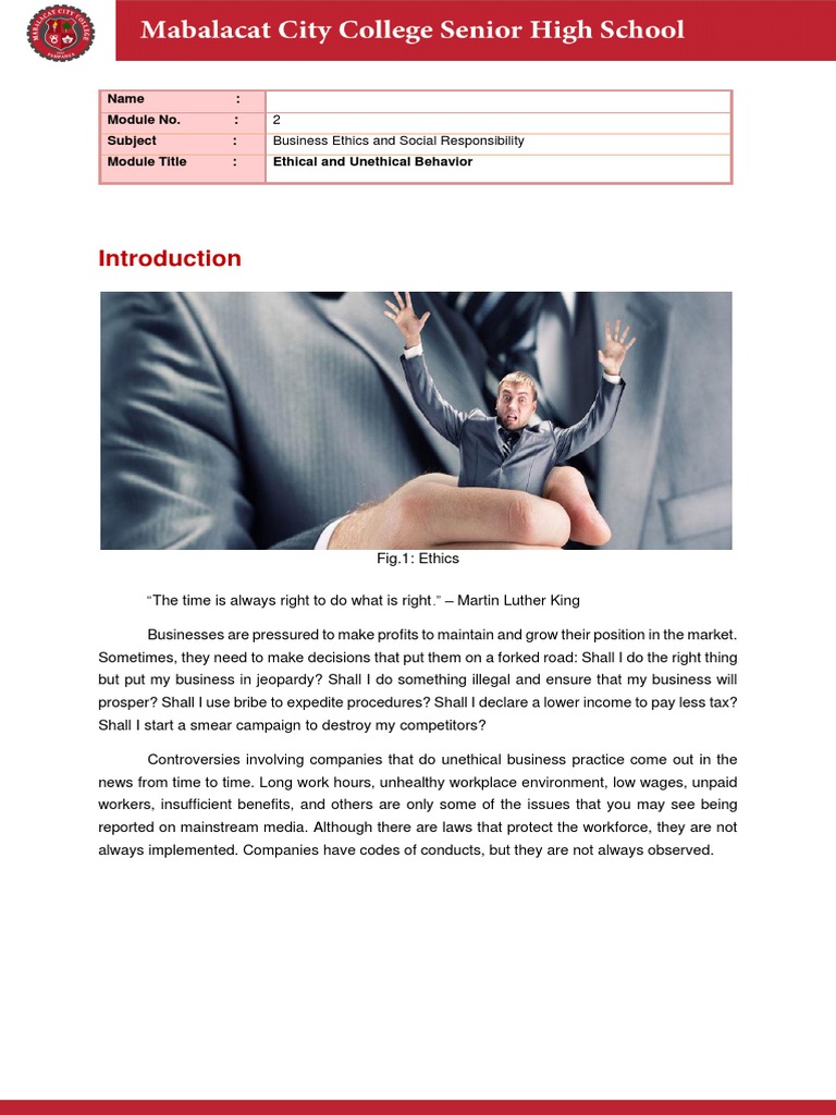 Business Ethics - Module 2 - Ethical and Unethical Behavior | PDF ...