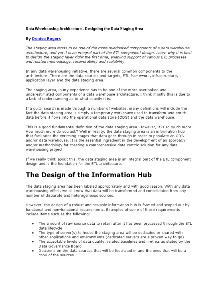 Designing a Robust and Scalable Data Staging Area: An Integral ...