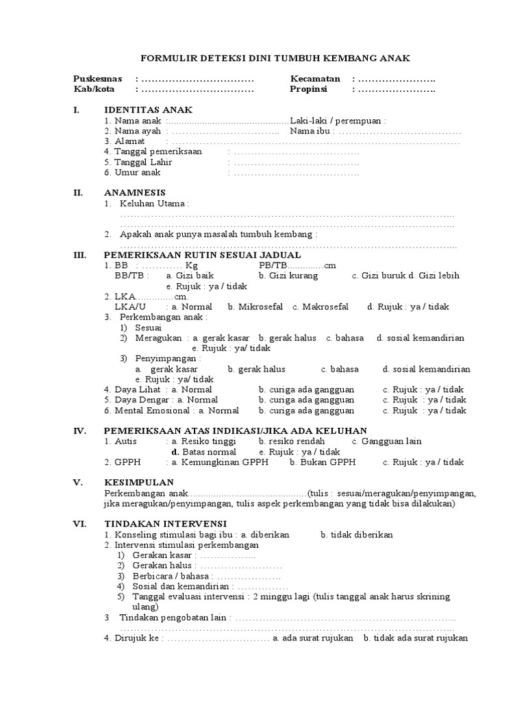 Formulir Deteksi Dini Tumbuh Kembang Anak 10 PDF Free Dikonversi | PDF