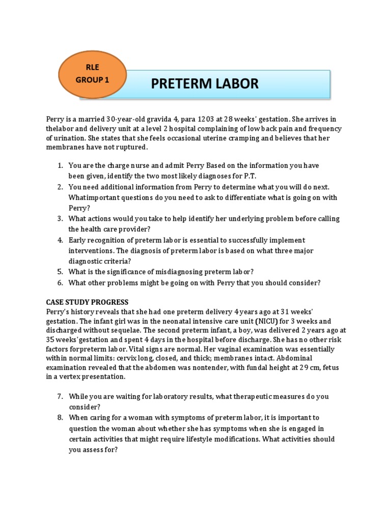 Preterm Labor Case Study Analysis | PDF | Childbirth | Preterm Birth