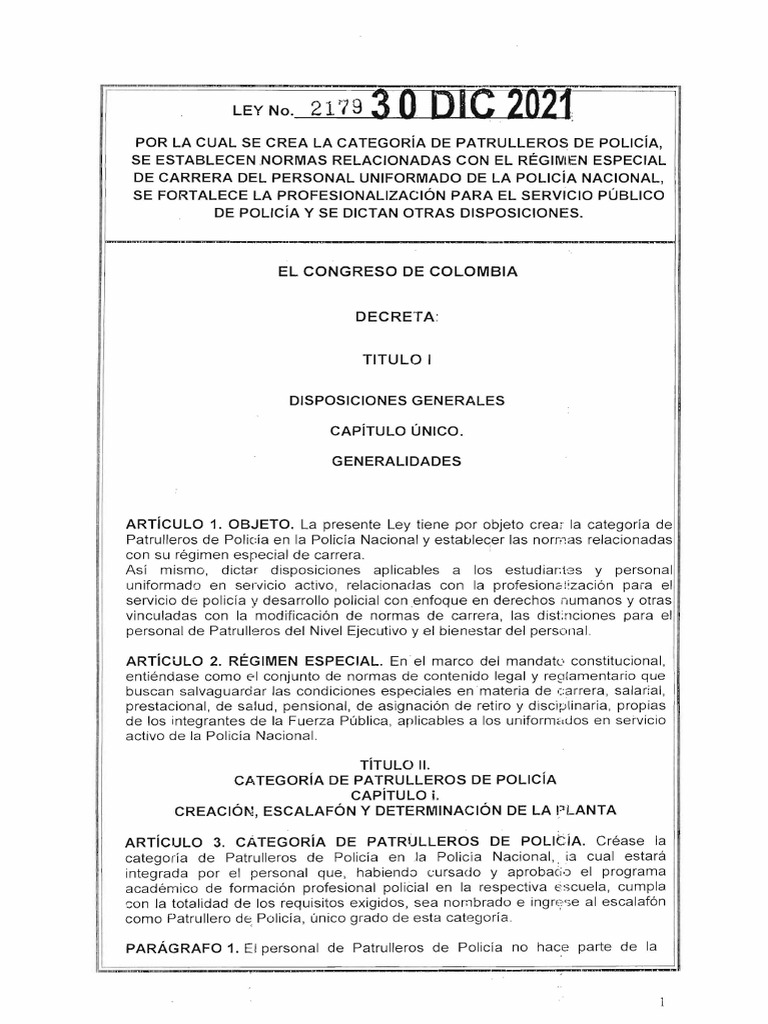 Ley 2179 Del 30 De Diciembre De 2021 Pdf Policía Castigos