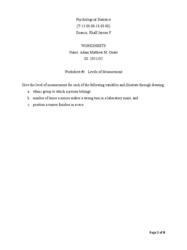 Psychology Statistics Worksheets | PDF | Variance | Correlation And ...