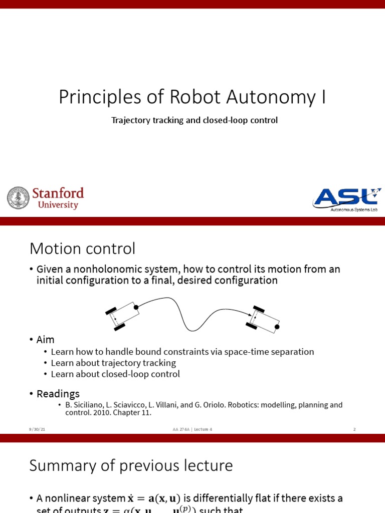 Principles of Robot Autonomy I: Trajectory Tracking and Closed-Loop Control | PDF | Control ...