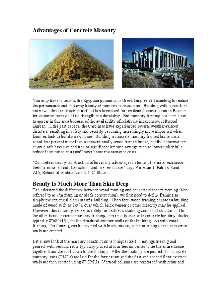 The Many Advantages of Concrete Masonry Construction for Home Building | PDF | Framing ...