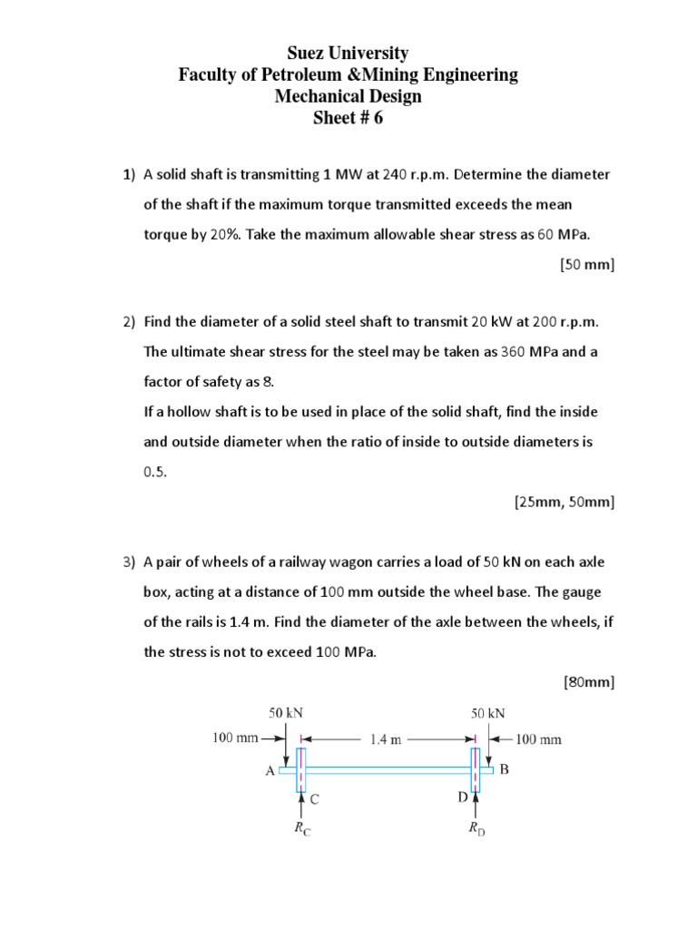 Sheet 6 Shaft Design | PDF | Axle | Gear
