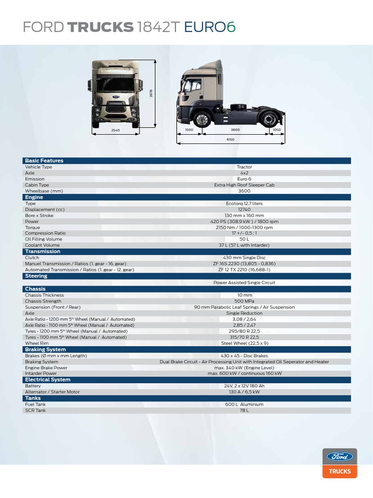 Ford Cargo 1842T Euro 6 Specifications | PDF | Truck | Transmission ...