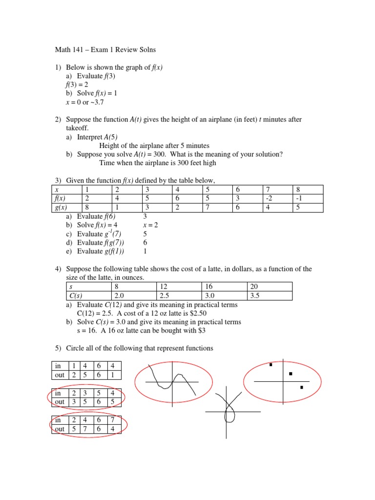 Math 141 E1 Review Solns | PDF | Function (Mathematics) | Cartesian ...