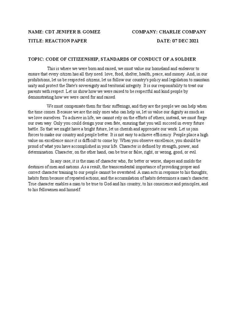 Reaction Paper Rotc | PDF