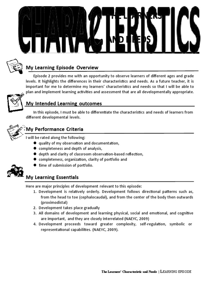 My Learning Episode Overview: The Learners' Characteristic and Needs ...