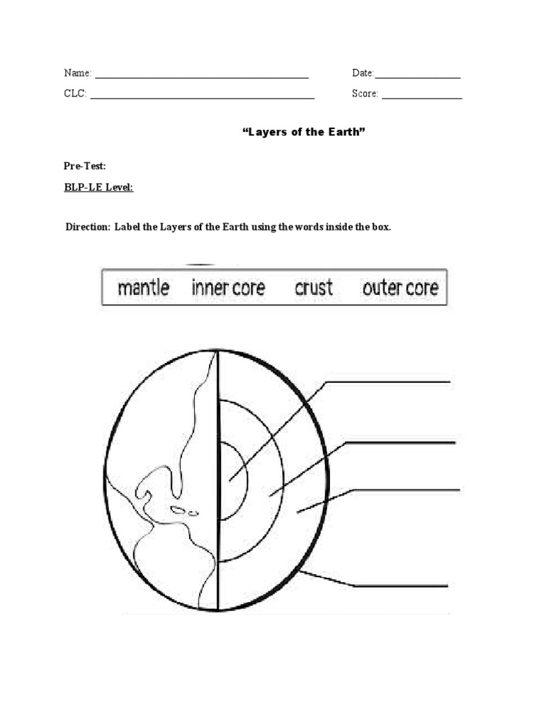 Layers of the Earth Worksheets | PDF | Earth | Planetary Core