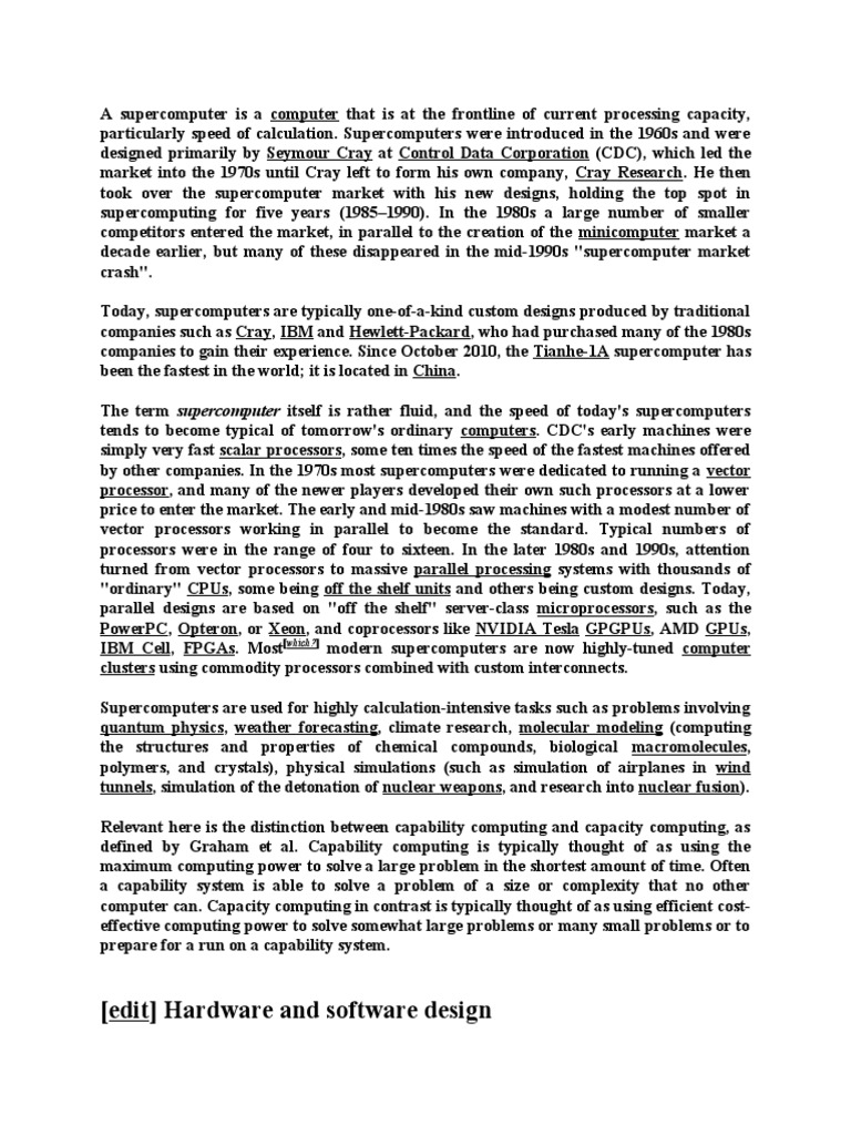 A History of Supercomputer Development and an Overview of How ...