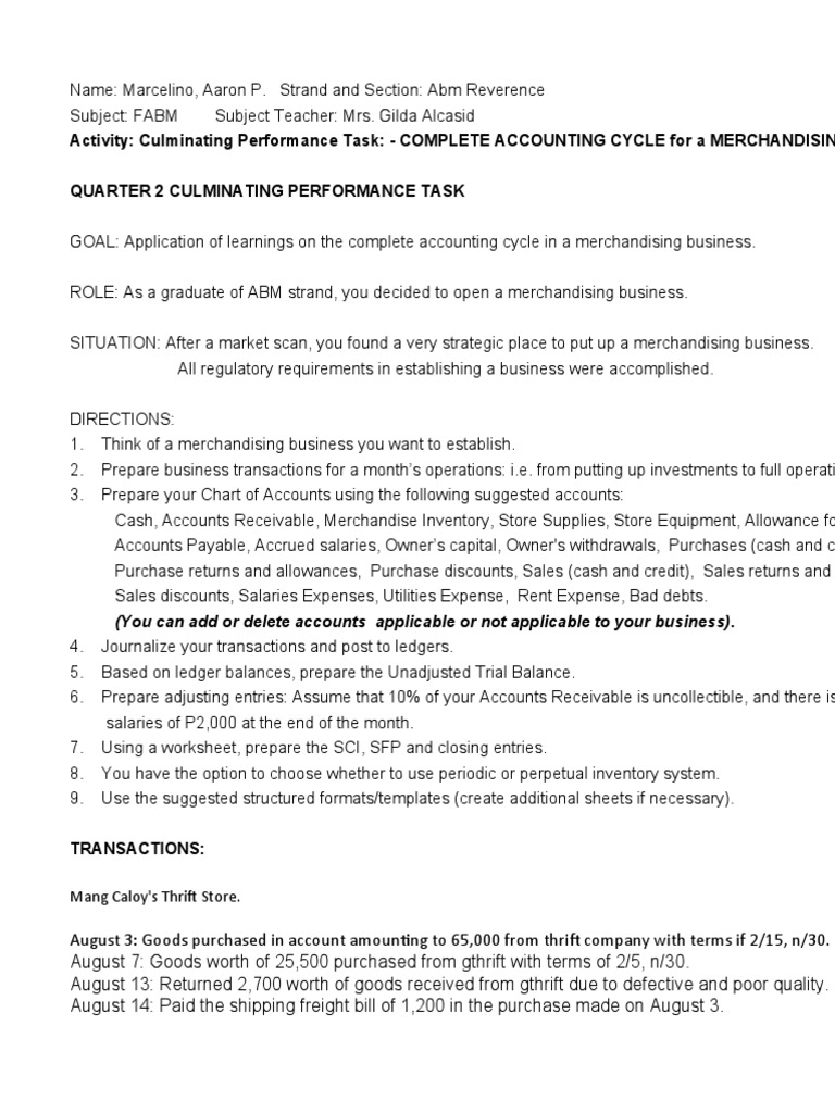 Q2 Culminating Performance Task | PDF | Debits And Credits | Balance Sheet