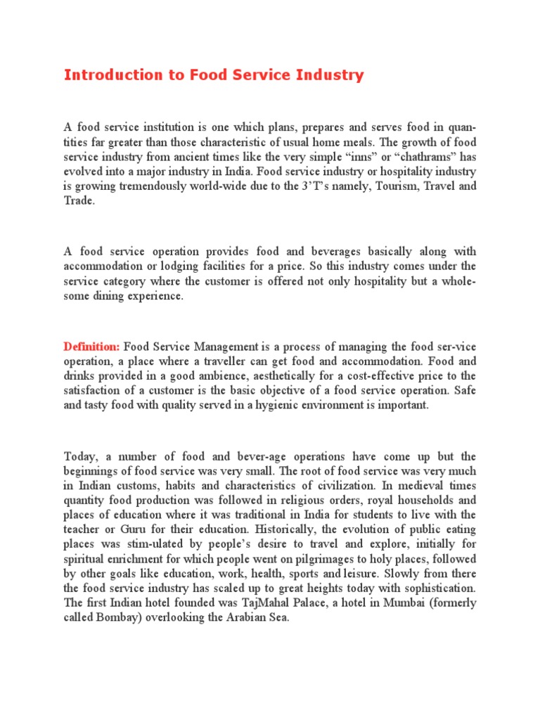 Introduction To Food Service Industry | PDF | Restaurants | Meal