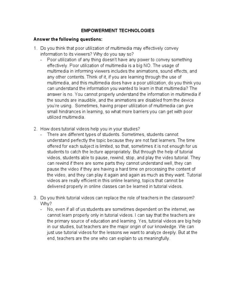 Empowerment Technologies Answer The Following Questions | PDF ...
