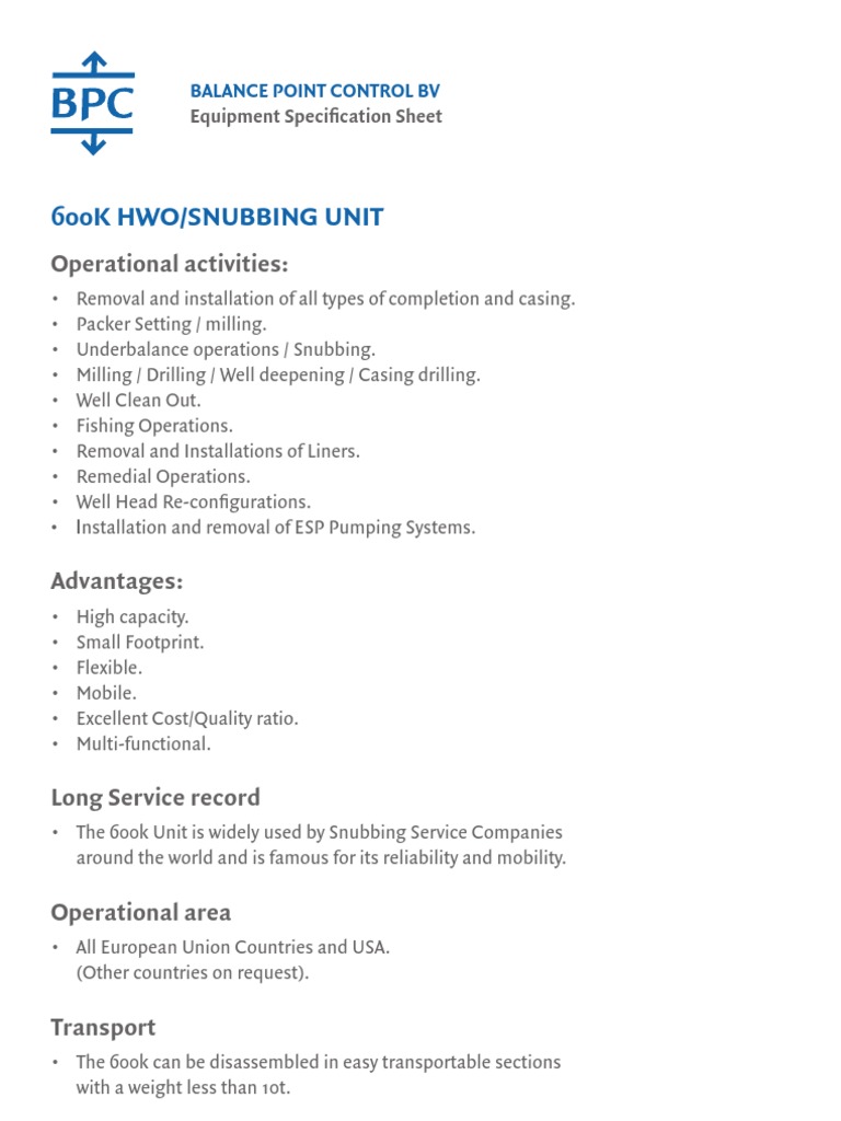 BPC 600k Hwo Snubbing Unit | PDF | Manufactured Goods | Mechanical ...