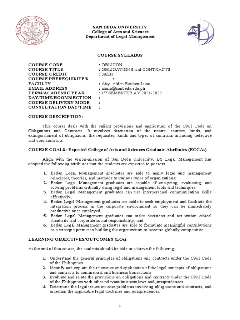 Oblicon (Syllabus) | PDF