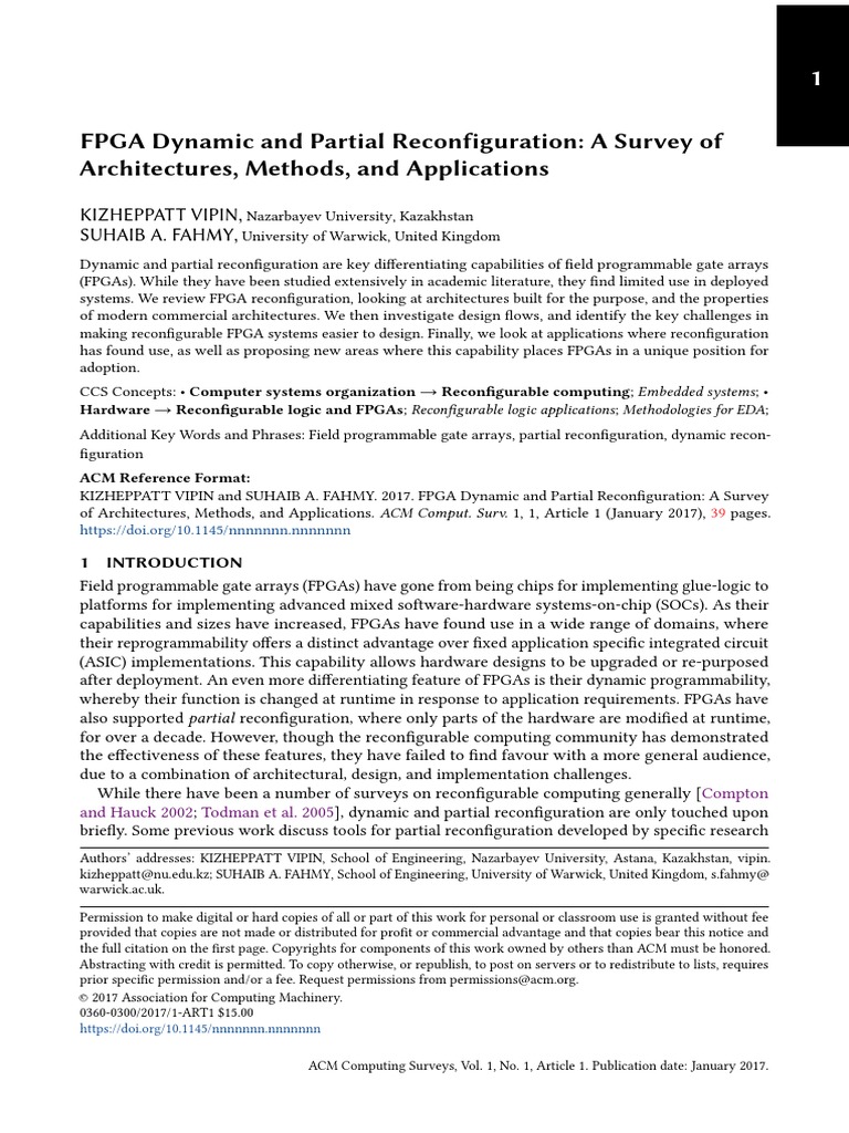 Fpga Dynamic And Partial Reconfiguration A Survey Of Architectures Methods And Applications