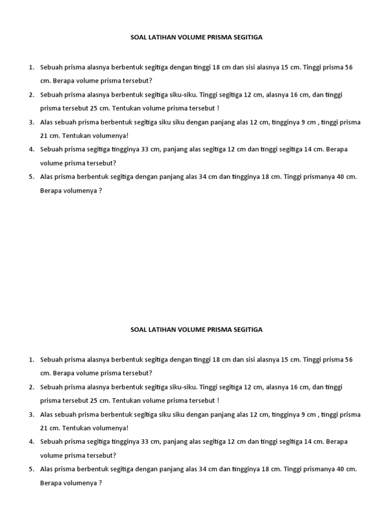 Soal Latihan Volume Prisma Segitiga | PDF