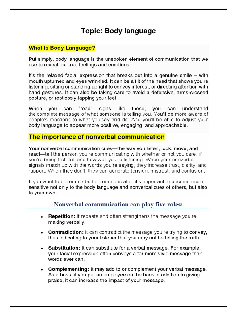 Body Language | PDF | Body Language | Nonverbal Communication