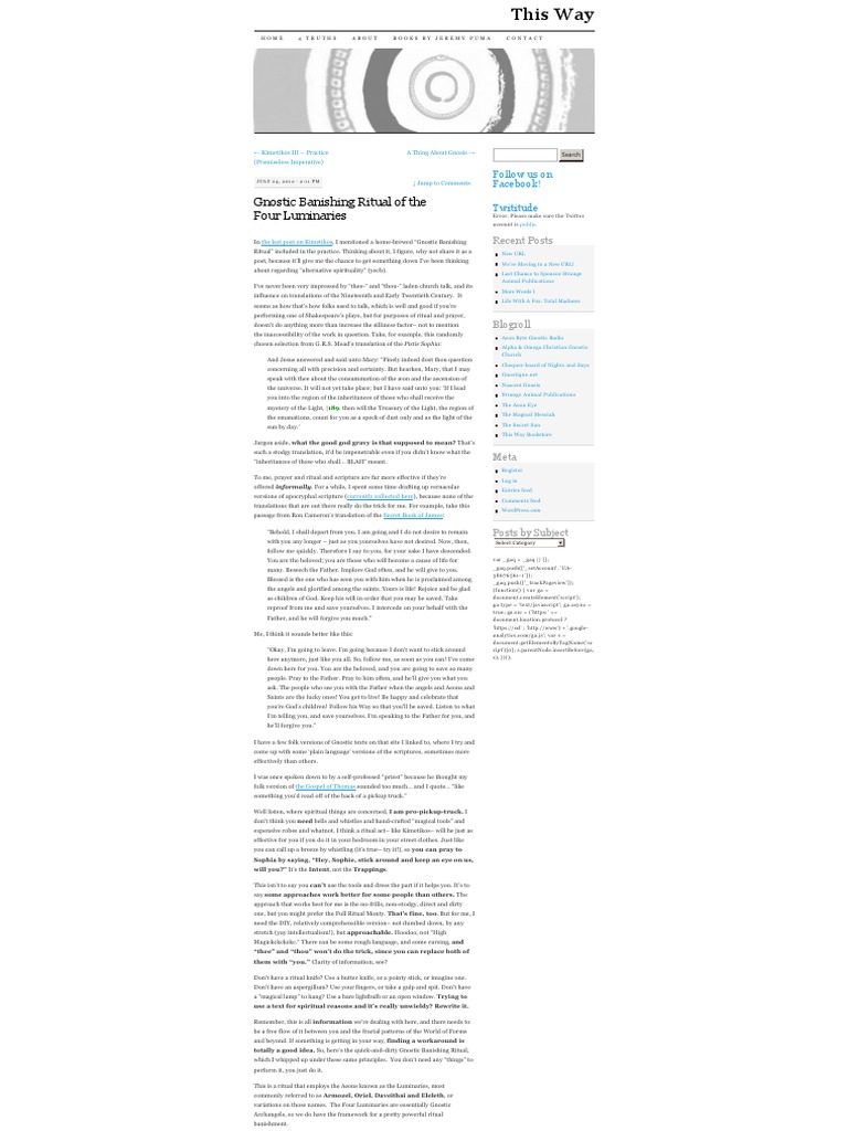 Gnostic Banishing Ritual of The Four Luminaries - This Way | PDF ...