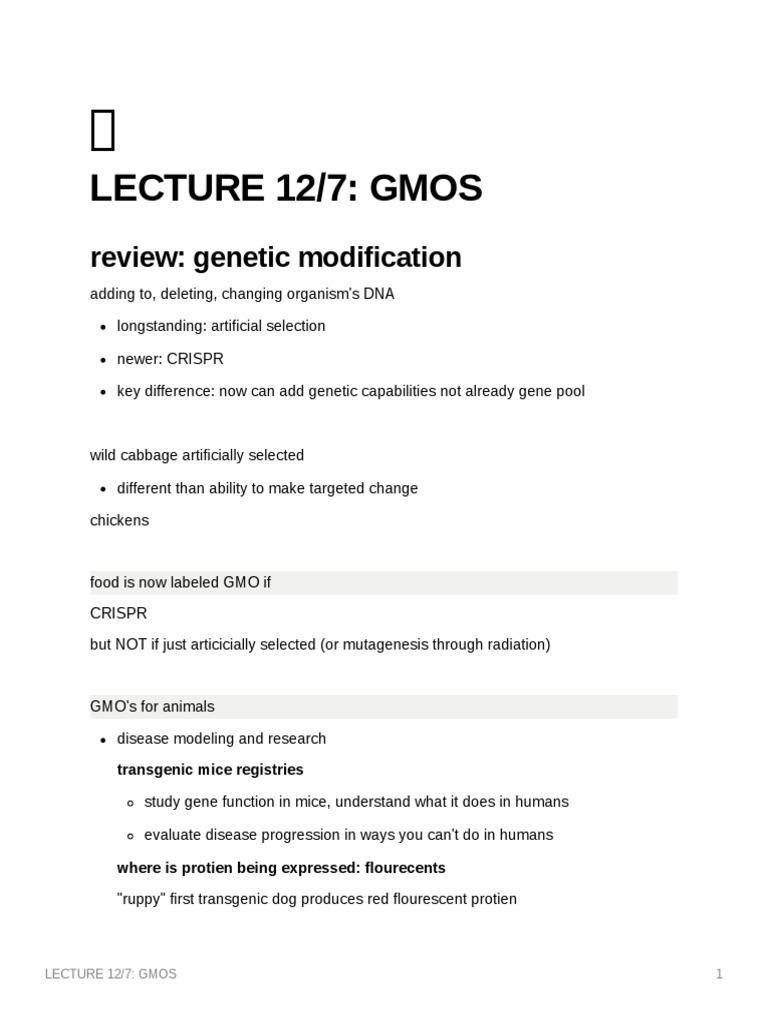 Lecture 127 Gmos | PDF | Genetically Modified Organism | Genetic ...