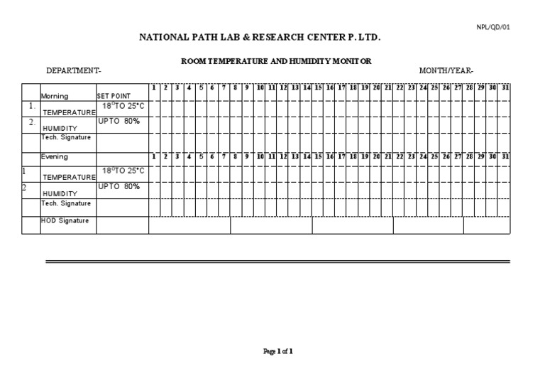 01 - Room Temperature & Humidity Log | PDF