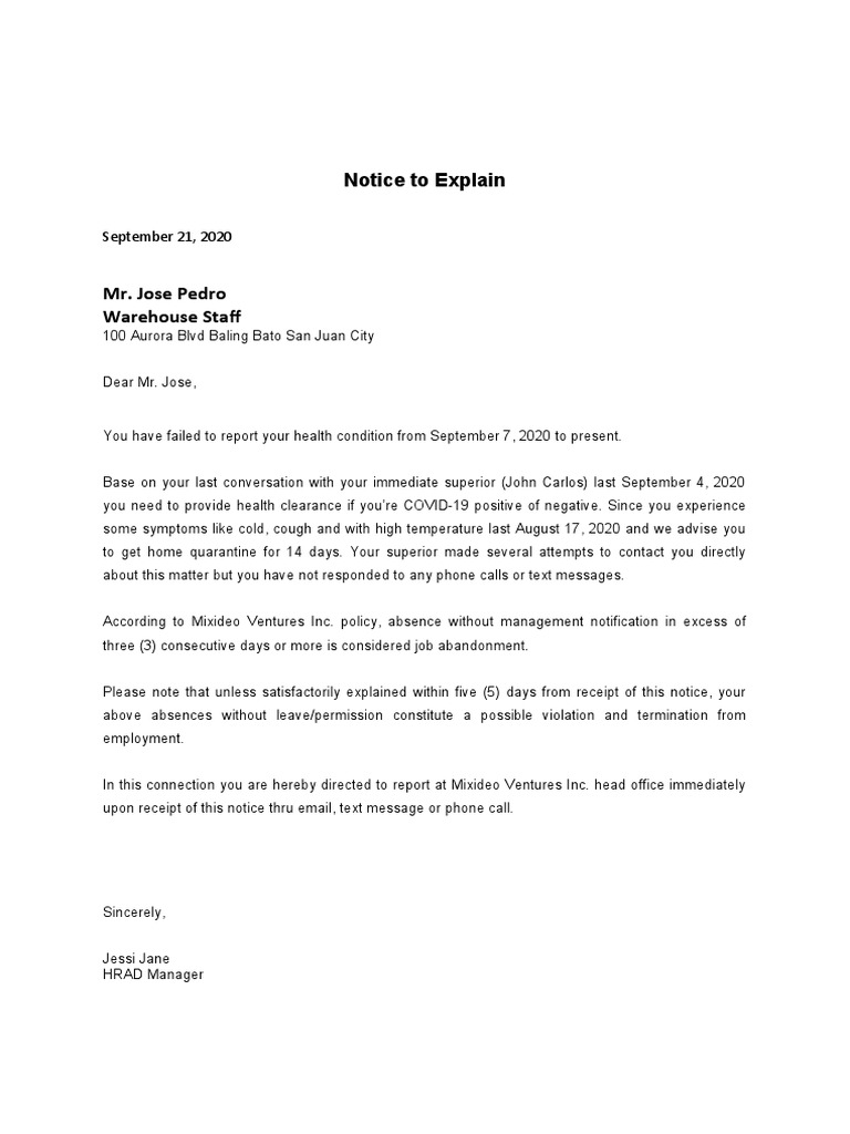 Notice To Explain.1 | PDF | Career & Growth | Law