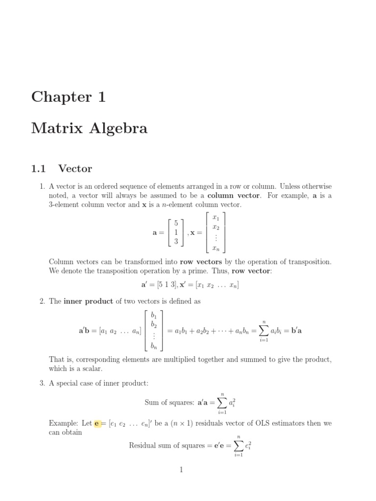 Matrix Algebra: 1.1 Vector | PDF | Eigenvalues And Eigenvectors ...