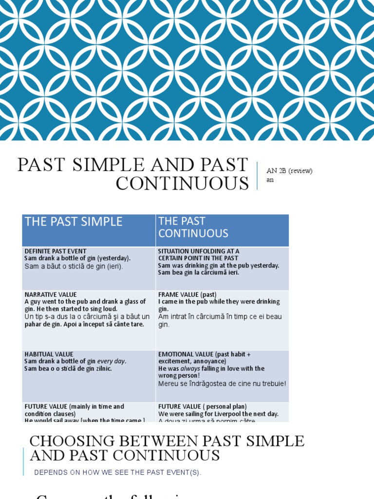 Past Simple - Past Continuous Values and Discussion | PDF | Linguistics ...