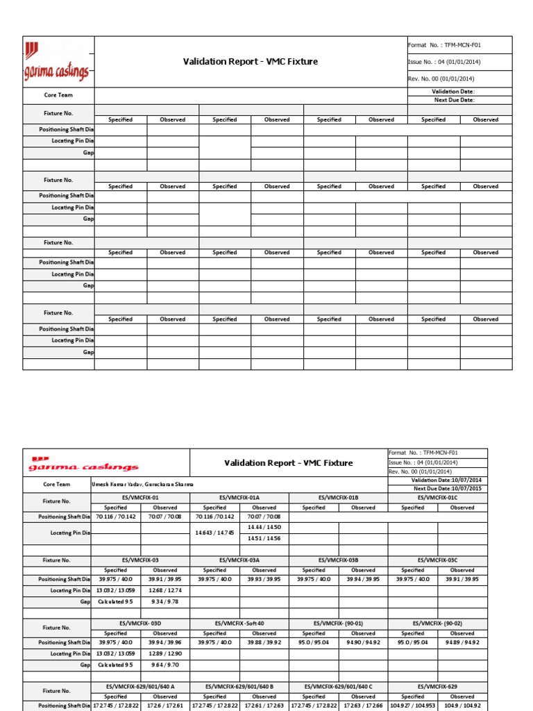 TFM-MCN-F01 FIXTURE Validation Report | PDF