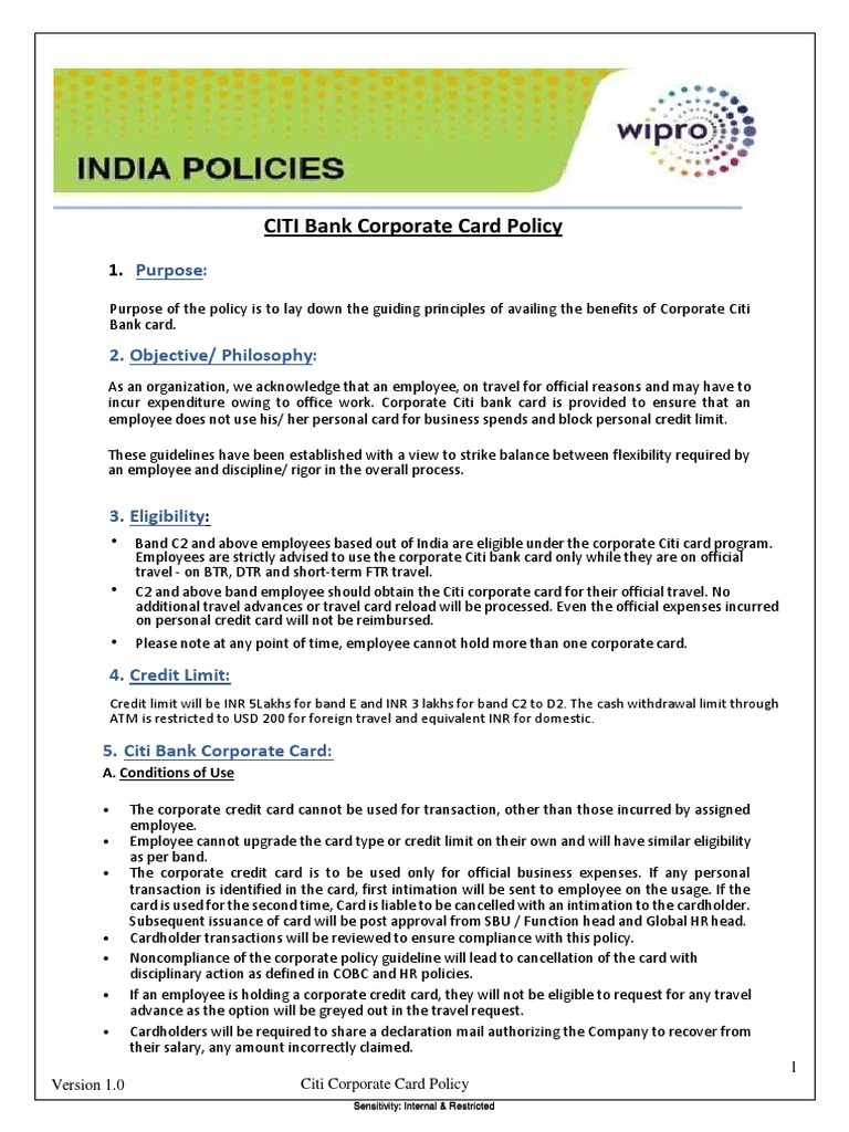 Citi Corporate Card Policy Overview | PDF | Credit Card | Financial ...
