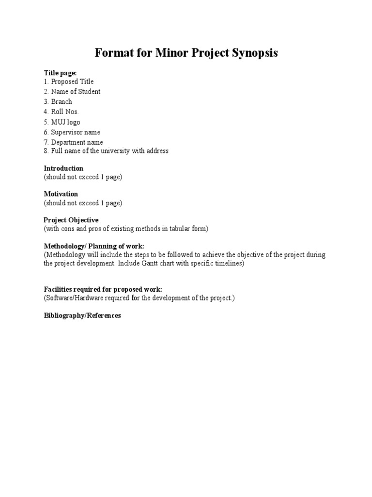 Format For Minor Project Synopsis | PDF | Computers | Technology & Engineering