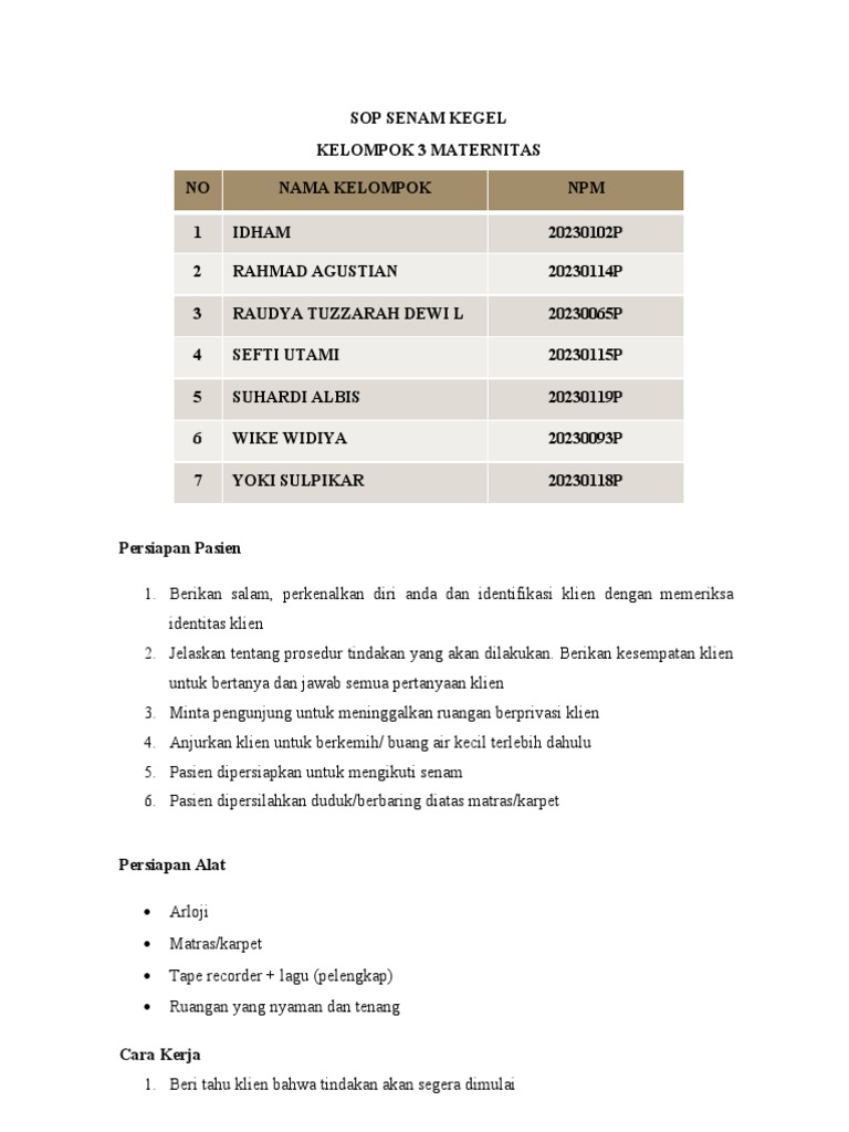 Sop Senam Kegel | PDF