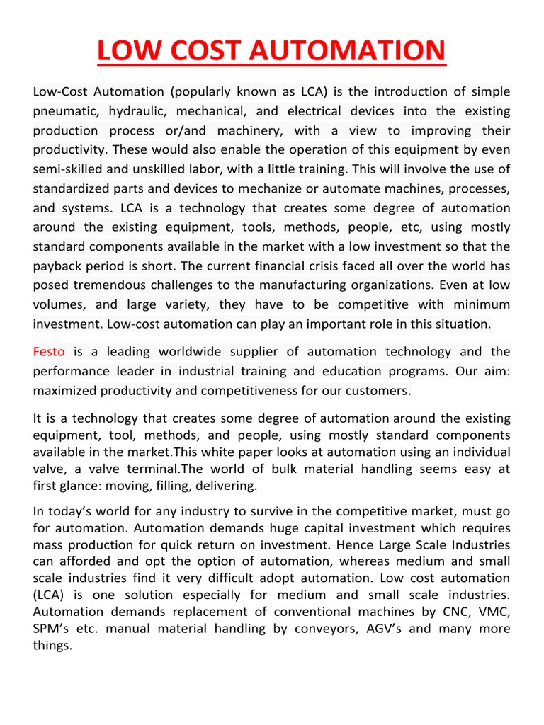 Low Cost Automation: Festo | PDF | Automation | Mass Production