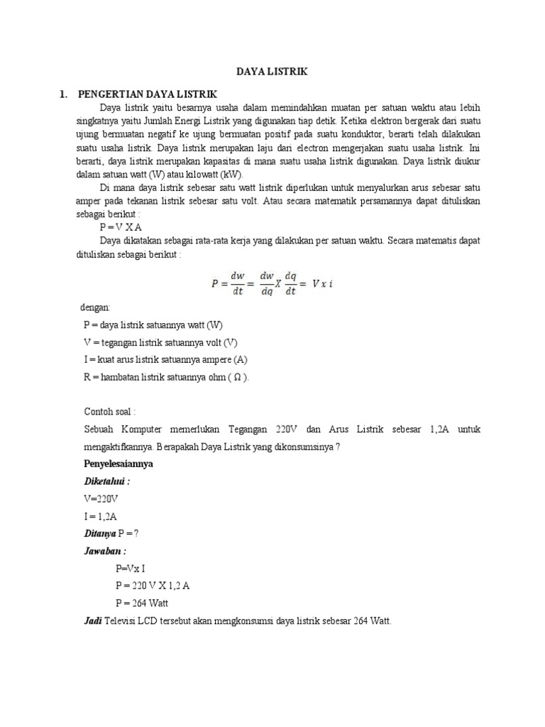 Rumus dan Contoh Daya Listrik | PDF | Sains & Matematika