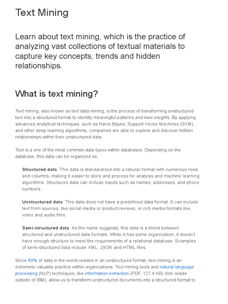 1-What Is Text Mining - IBM | Download Free PDF | Analytics | File Format