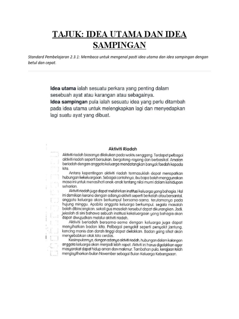 Idea Utama Dan Idea Sampingan | PDF