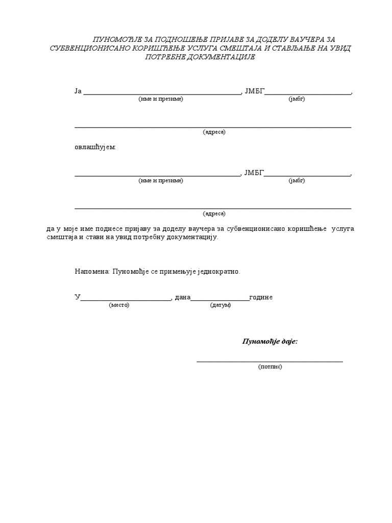 Punomocje Za Podnosenje Prijave | PDF