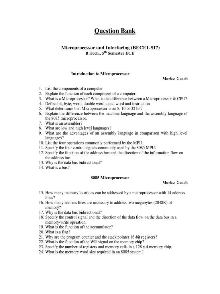 Question Bank: Microprocessor and Interfacing (BECE1-517) | PDF | Central Processing Unit ...