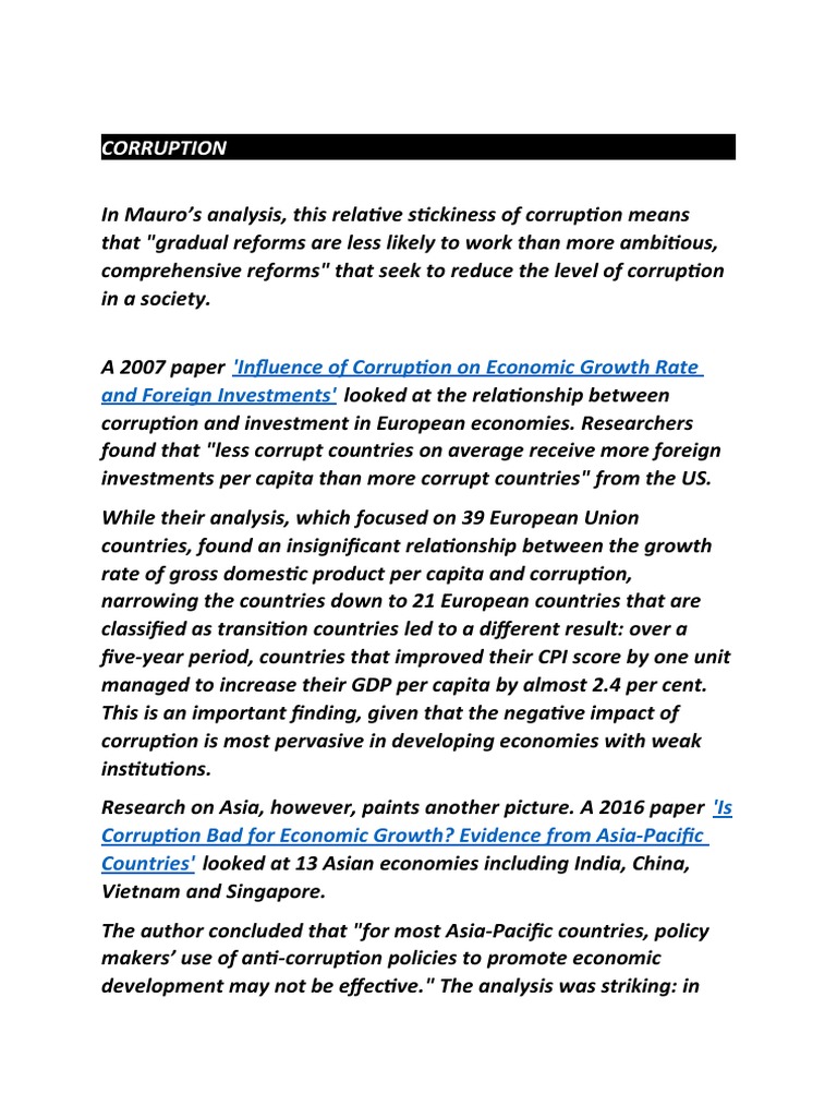 Corruption: 'Influence of Corruption On Economic Growth Rate and ...