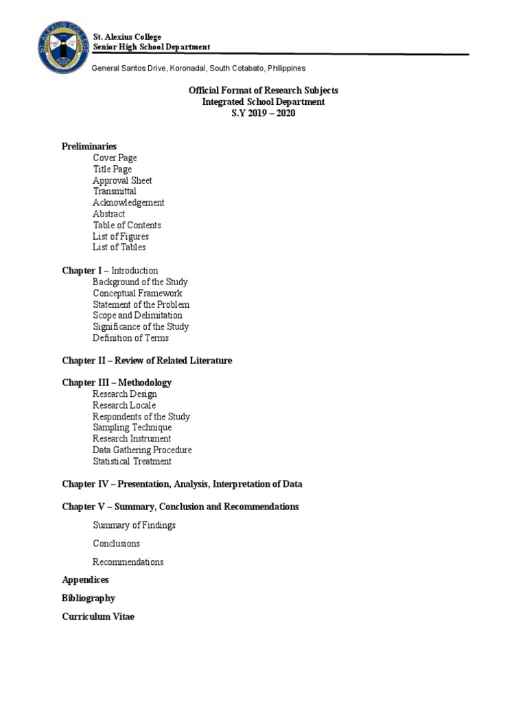 Official Format of Research Subjects | PDF