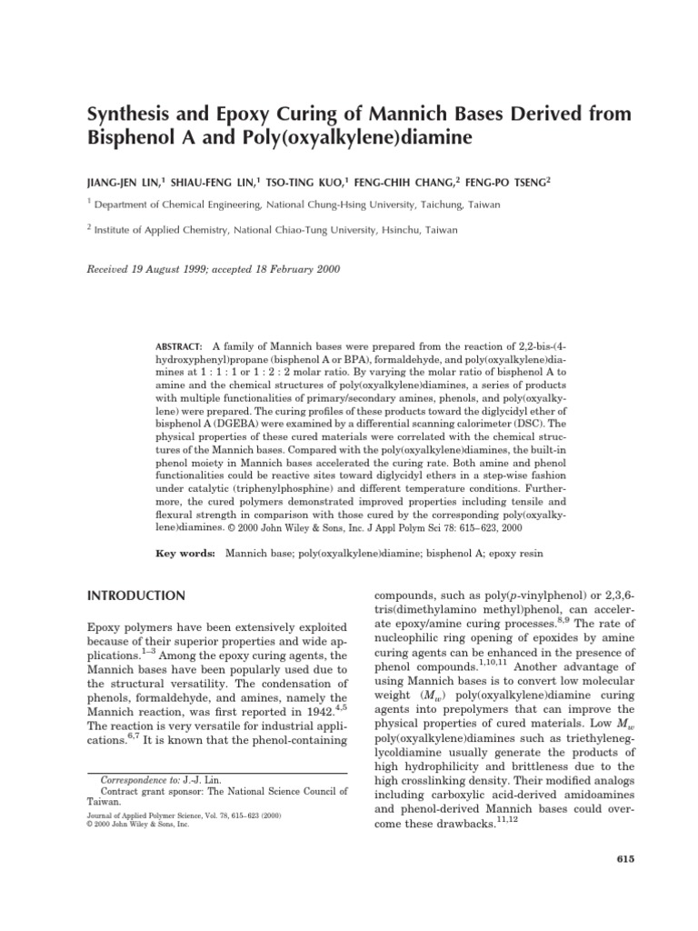 Synthesis and Epoxy Curing of Mannich Bases Derived From Bisphenol A ...