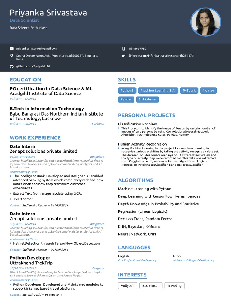 Priyanka - S Resume DataScientist | PDF | Machine Learning | Artificial ...