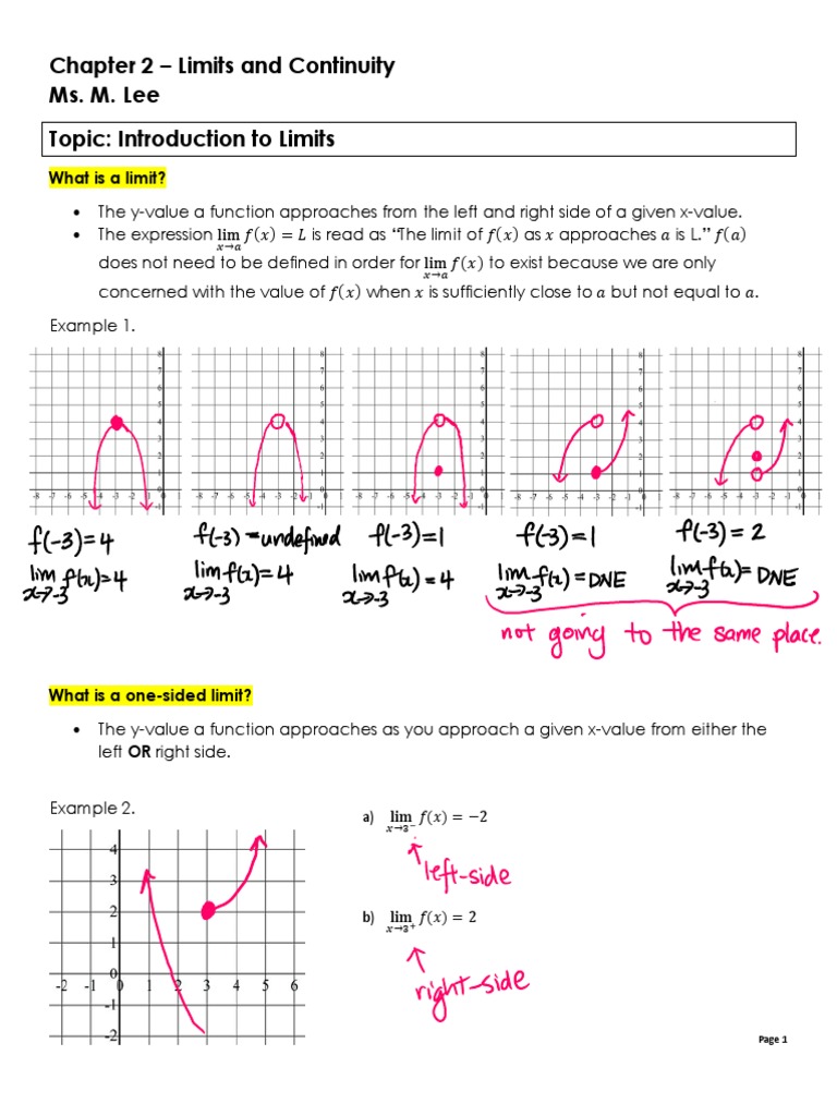 Chapter 2 - Limits and Continuity Ms. M. Lee Topic: Introduction To Limits | PDF | Mathematical ...